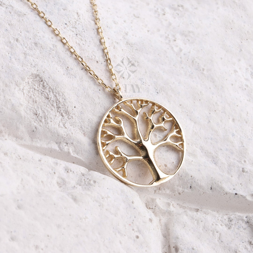 14K Gold Family Tree Necklace, Tree of Life Pendant, Nature Charm ...
