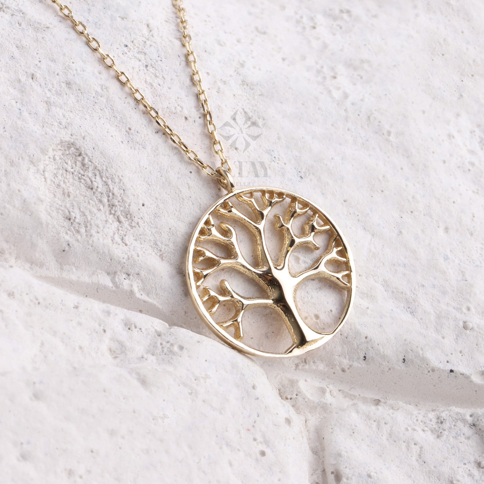 14K Gold Tree of Life Necklace, Family Tree Pendant Necklace, Tree of ...