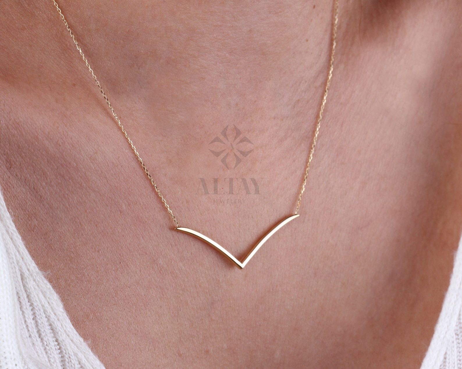 14K Gold V Shaped Necklace, Chevron Necklace, Dainty V Pendant ...