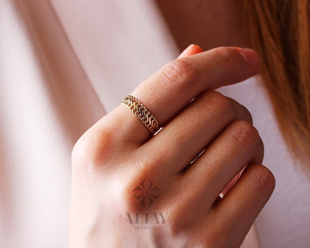 14K Gold Chain Ring, Vienna Chain Ring, 5mm Double Curb Chain Ring ...