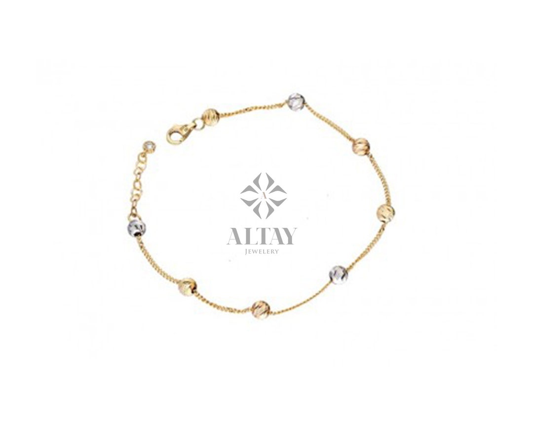 14K Gold Bead Chain Bracelet, Mini Dorica Balls Bracelet, Multiballs ...
