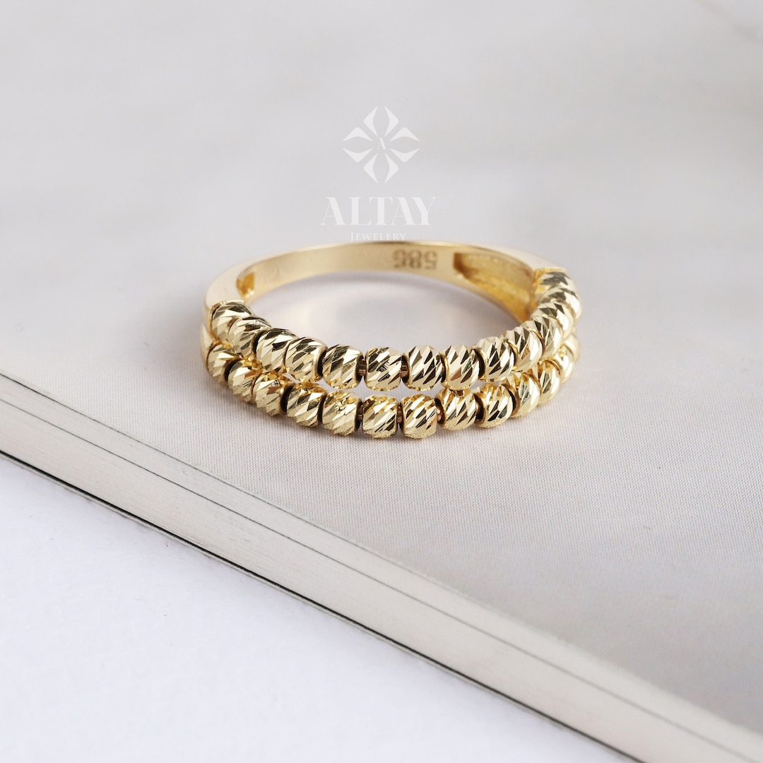 14K Gold Tiny Ball Ring, Beaded Wedding Band, Ball Half Eternity Ring ...