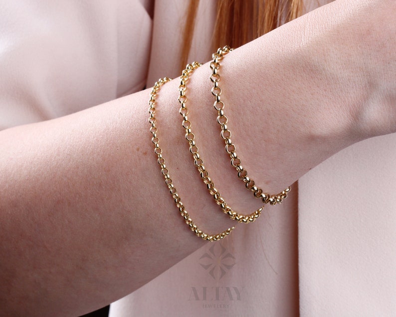 14K Gold Rolo Chain Bracelet 3mm 4mm 5mm Gold Link Belcher - Etsy