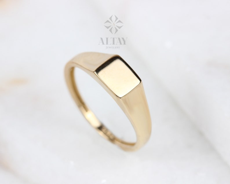 14K Gold Square Signet Ring Personalized Signet Ring - Etsy