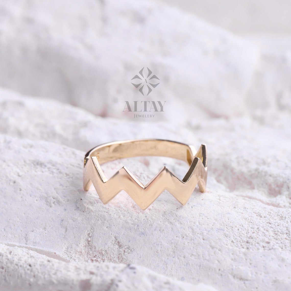 14K Gold Zigzag Ring Tiny Gold Ring Statement Ring Wave - Etsy