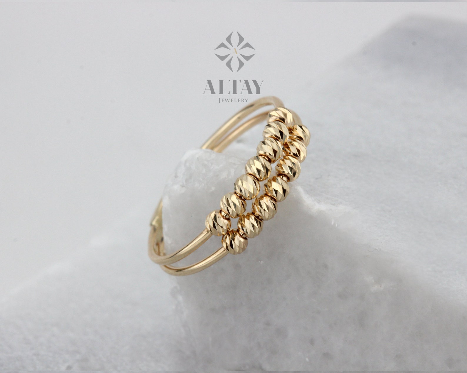Dorica Beaded 14k Solid Gold Ring, Stackable, Dainty, Delicate Ring ...