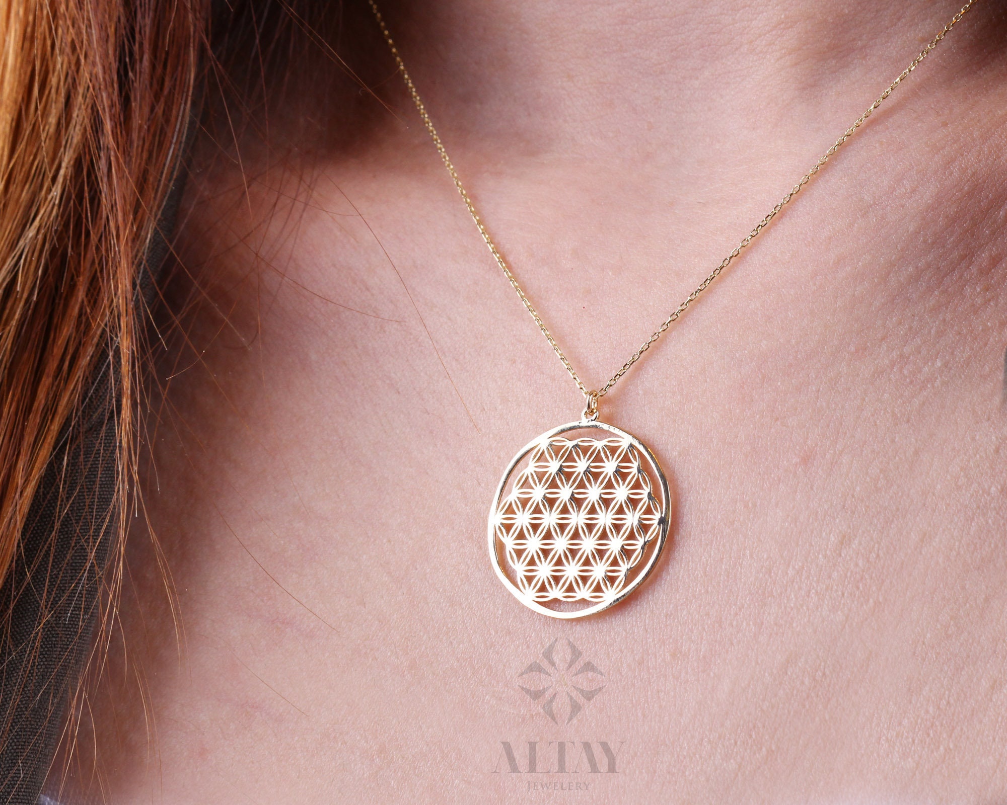 14K Gold Flower of Life Necklace, Layered Pendant Coin, Minimalist Disc ...