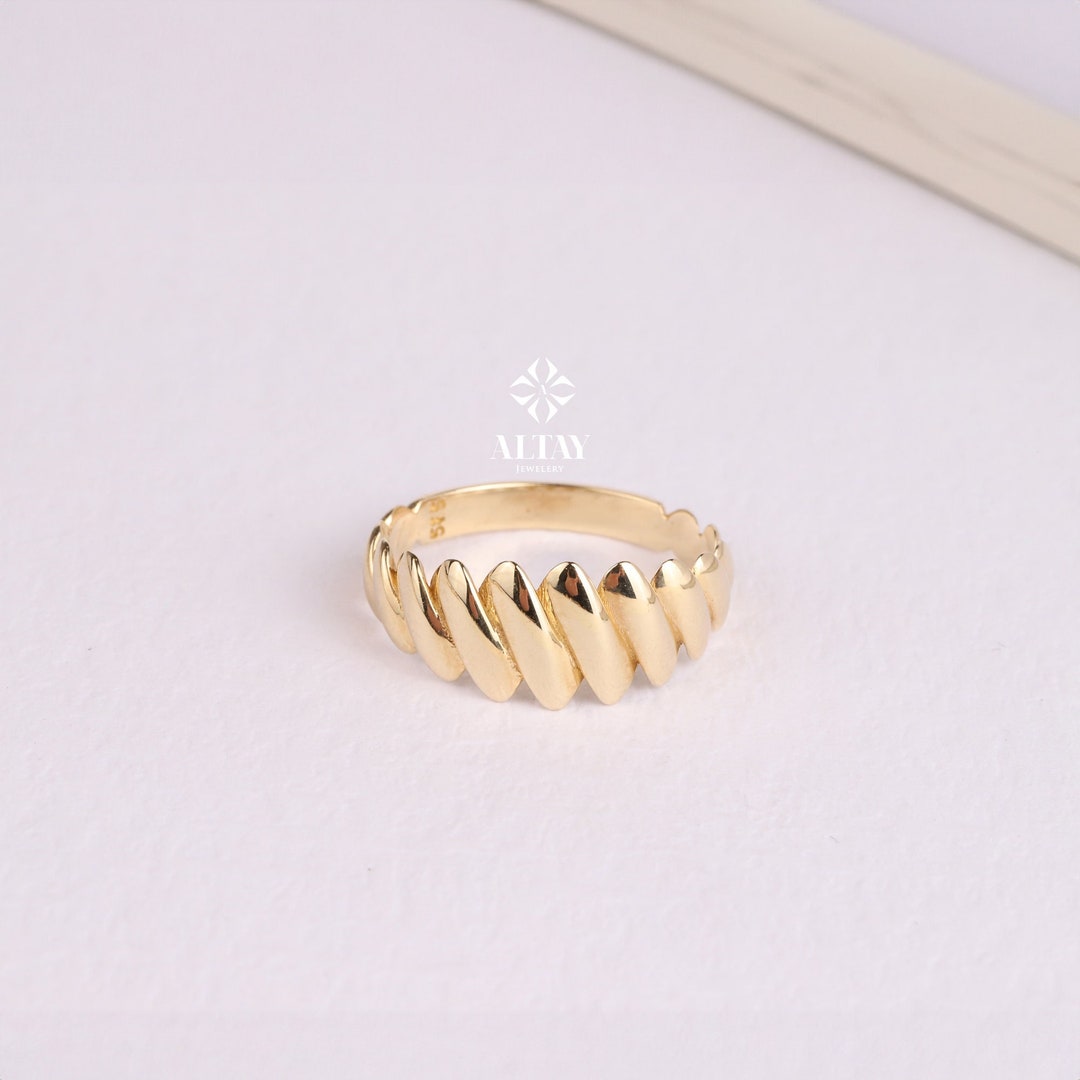 14K Gold Croissant Ring, Dome Croissant Ring, Chunky Bubble Ring ...