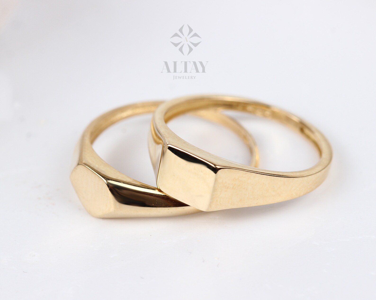 14K Gold Pentagon Signet Ring, Gold Signet Ring, Gold Pentagon Pinky ...