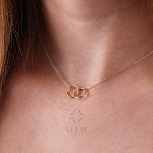14K Gold Infinity Necklace, Unity Link Necklace, Minimal Dainty Double ...