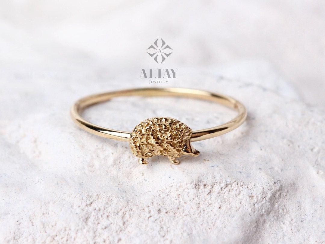 14K Gold Hedgehog Ring, Hedgehog Gold Band, Cute Animal Ring ...