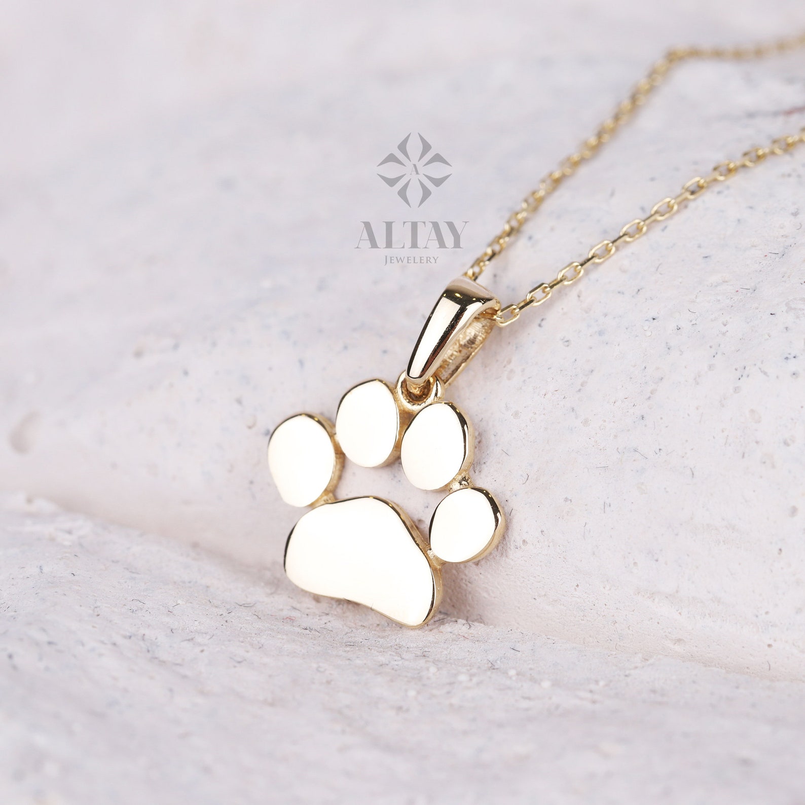 14K Gold Paw Print Necklace Puppy Paw Pendant Small Dog Cat - Etsy
