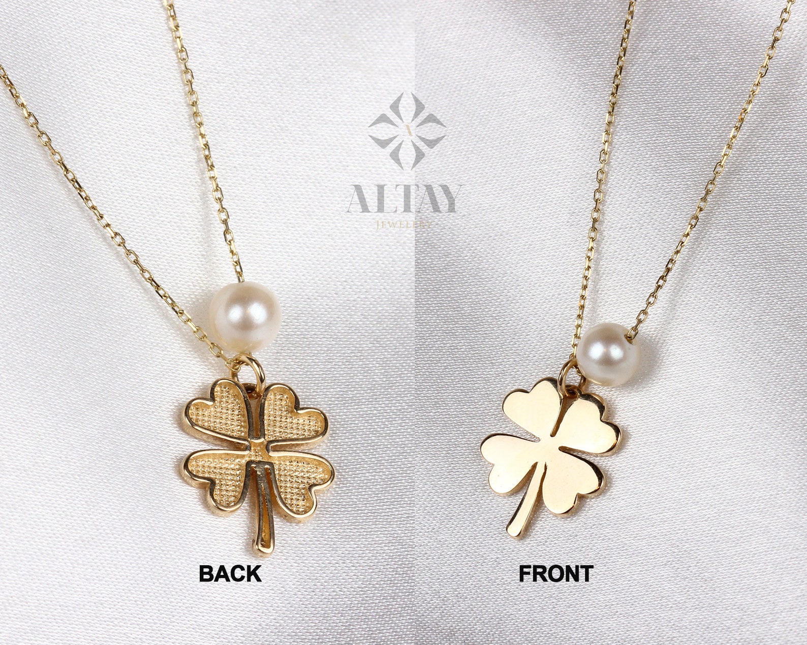 14K Gold Clover Necklace, Dainty Good Luck Pendant, Four Leaf Clover ...