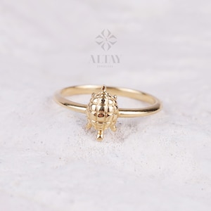 14K Gold Turtle Ring, Gold Sea Turtle Band, Tortoise Stackable Ring ...
