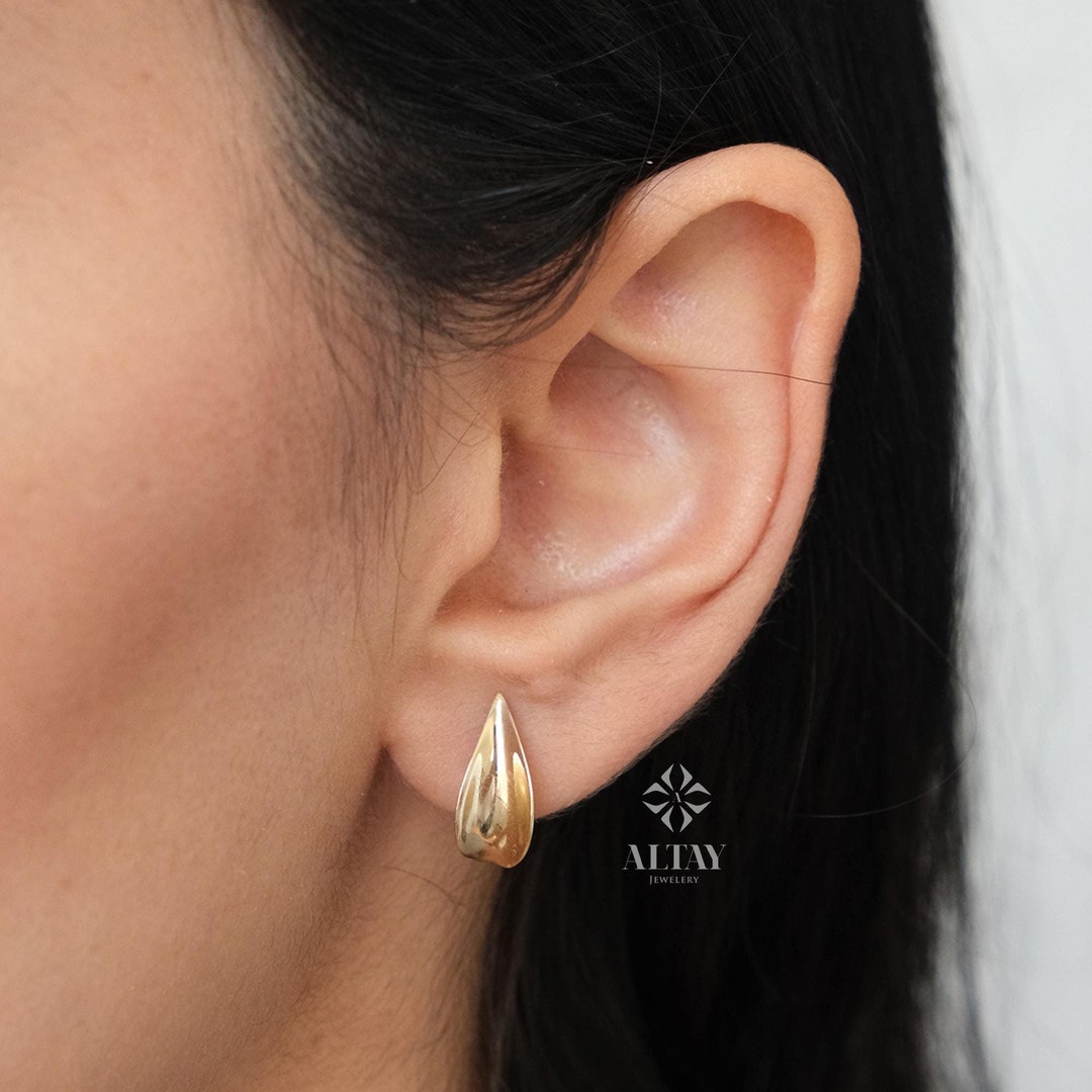 14K Gold Leaf Hoop Earrings, Small Leaf Huggies, Leaf Huggies Earrings, Gold Tiny Hoop Earrings ...