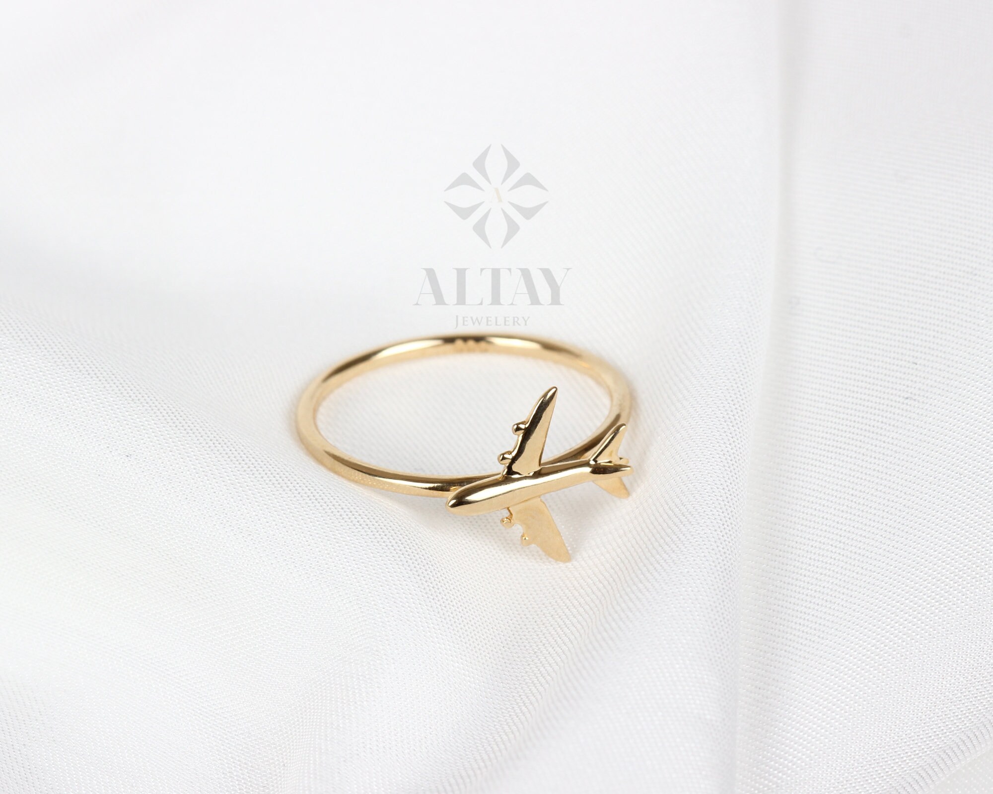 14K Solid Gold Airplane Ring, Aviation Gifts, Plane Gold Ring, Female ...