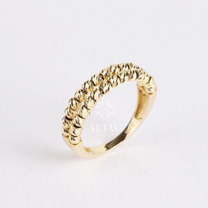 14K Solid Gold Dorica Balls Beaded Ring, Dual Line Mini Balls ...