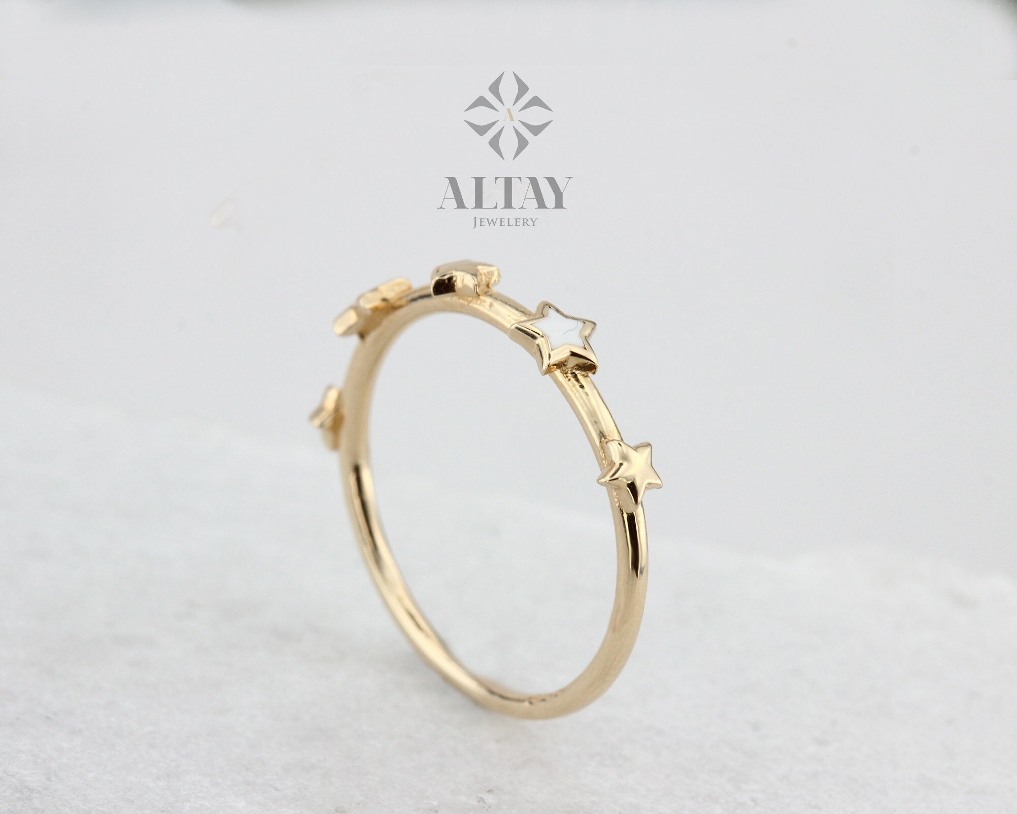 14K Solid Gold Stars Ring Five Star Dainty Ring Minimalist - Etsy