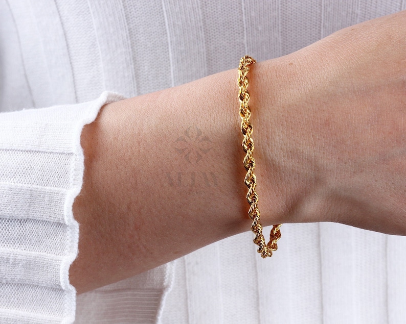 14k Solid Gold Rope Chain Bracelet Dainty Bracelet Gift for - Etsy
