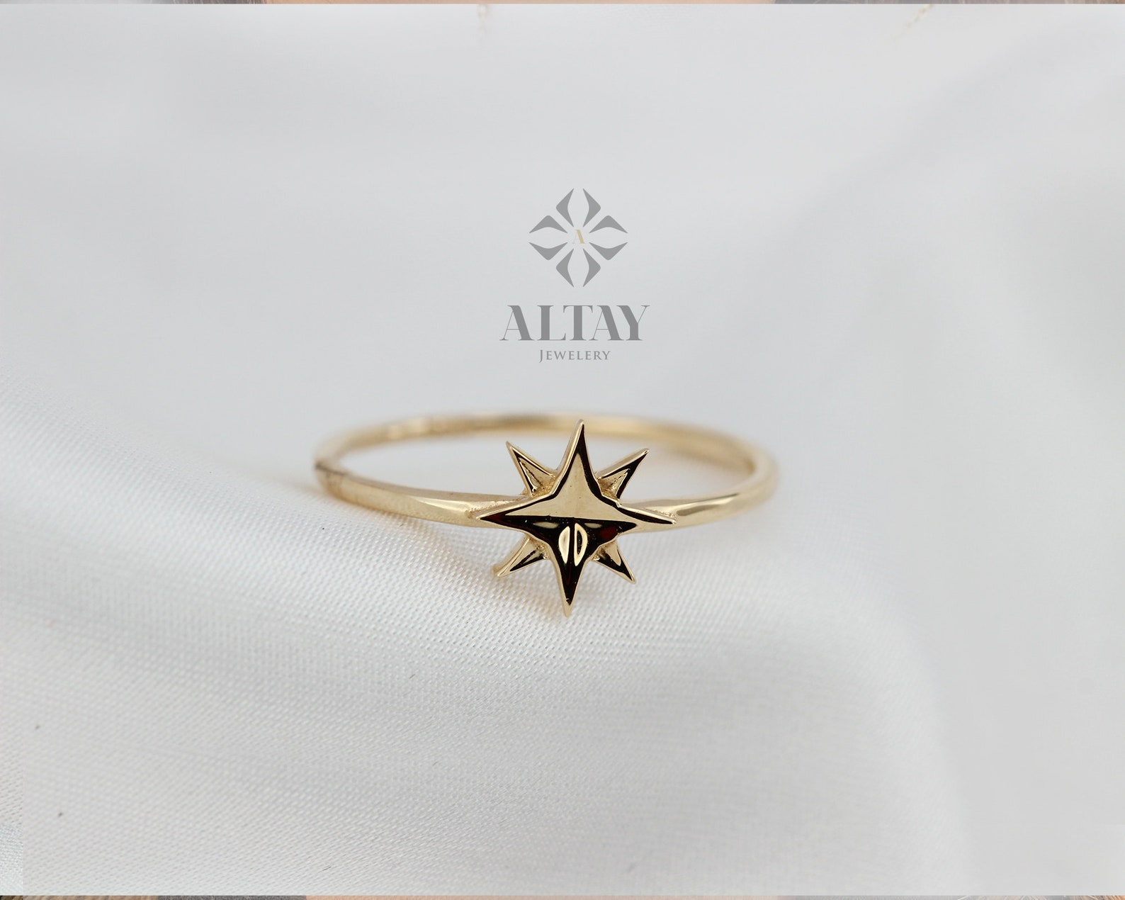 14k Solid Gold North Star Ring Star Stackable Ring Dainty | Etsy