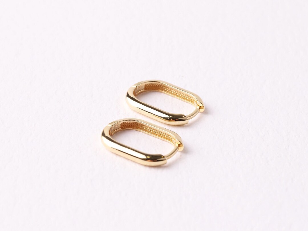 14K Gold Oblong Rectangle Earrings, Rectangle and Oval Shape Earrings ...