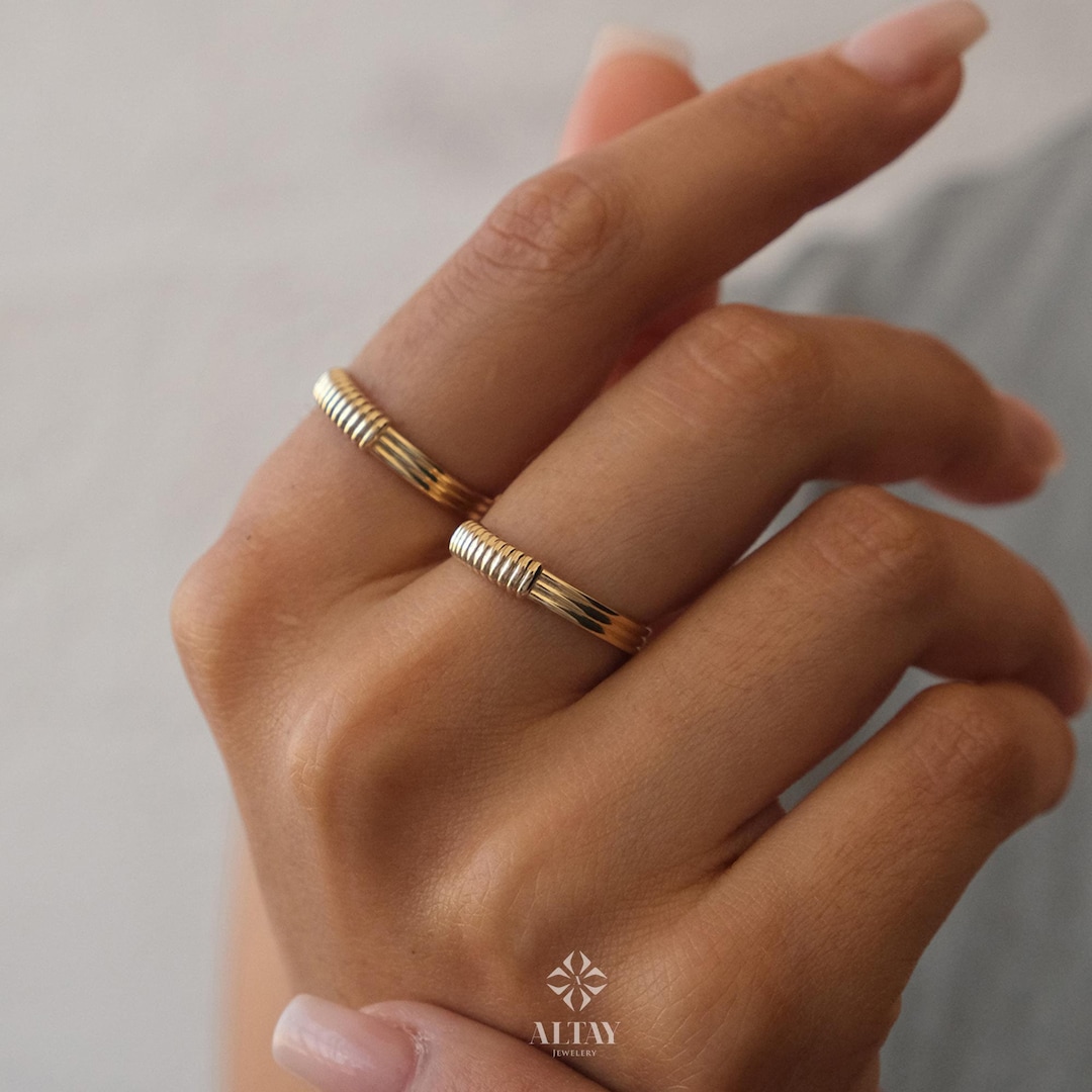 14K Gold Twist Ring, Croissant Braided 4mm Puff Dome Ring, Rope Statement Ring, Twist Line Ring ...