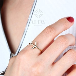 14K Solid Gold Airplane Ring, Aviation Gifts, Plane Gold Ring, Female ...