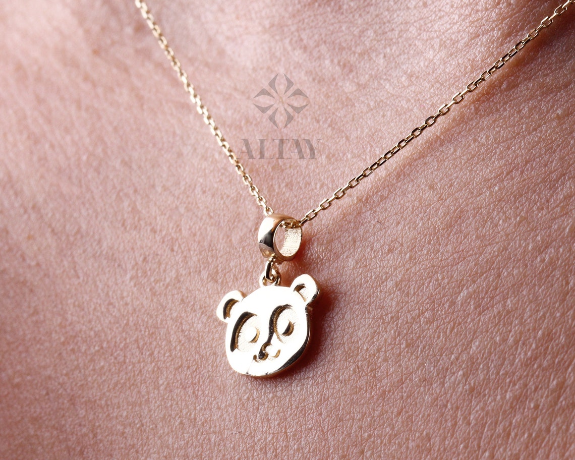 14K Gold Panda Necklace Gold Panda Bear Pendant Panda Face | Etsy