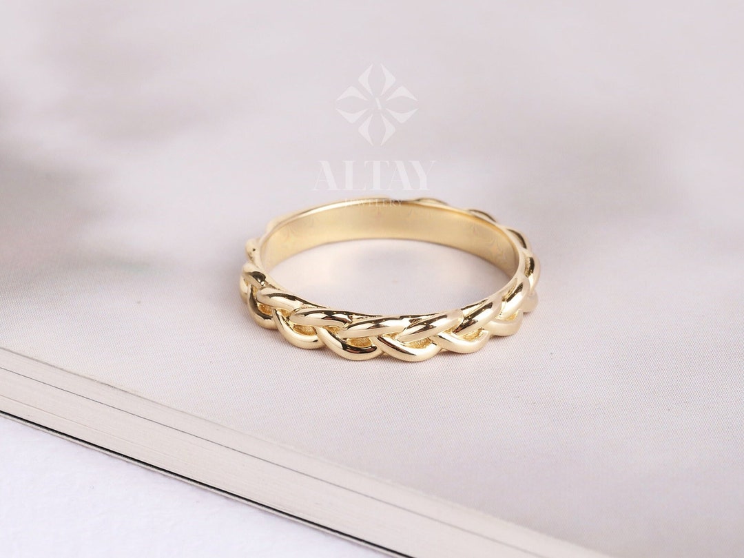 14K Gold Palm Franco Chain Ring, Celtic Braided Gold Ring, Irish Knot ...
