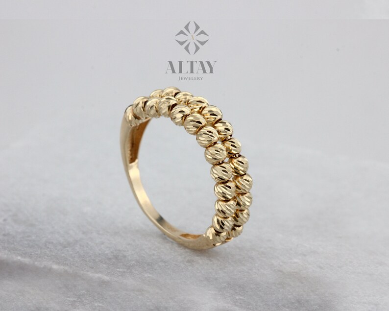 14K Solid Gold Dorica Balls Beaded Ring Dual Line Mini Balls - Etsy