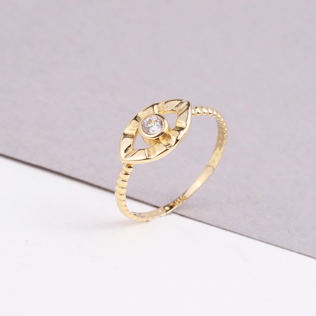 14K Gold Minimal Evil Eye Ring, Minimalist Pointer Ring, Third Eye Ring ...