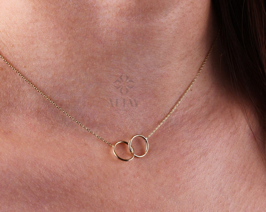 14K Gold Infinity Necklace, Unity Link Necklace, Minimal Dainty Double ...