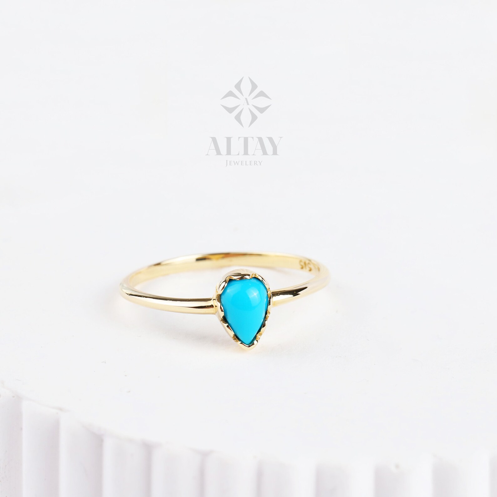 14K Gold Pear Turquoise Ring, Custom Ring for Mom, Turquoise Solitaire ...