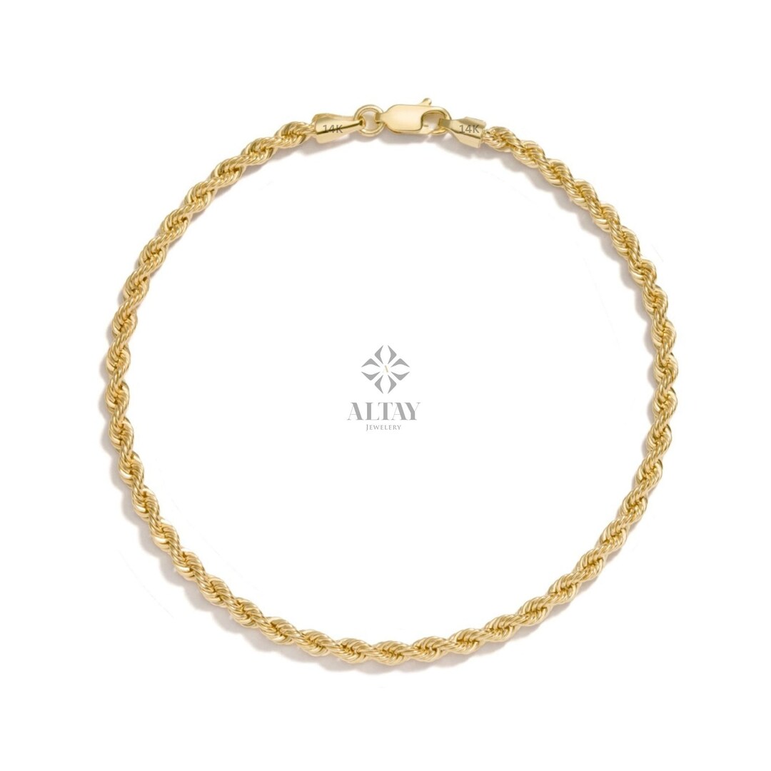 14K Gold Rope Chain Bracelet, Twisted Rope Chain Bracelet, Gold Rope ...