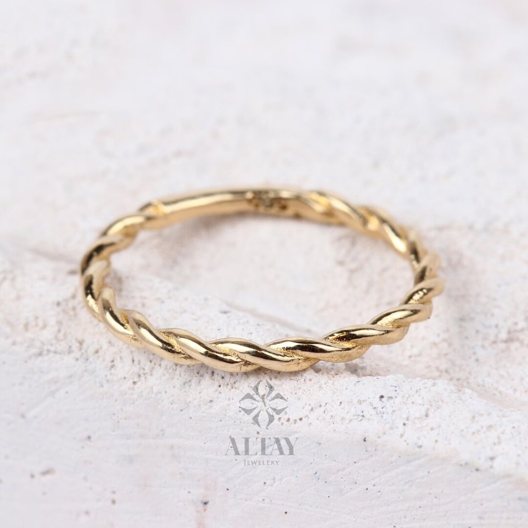 14K Solid Gold Twist Ring, Rope Style Twisted Gold Ring, Dainty ...