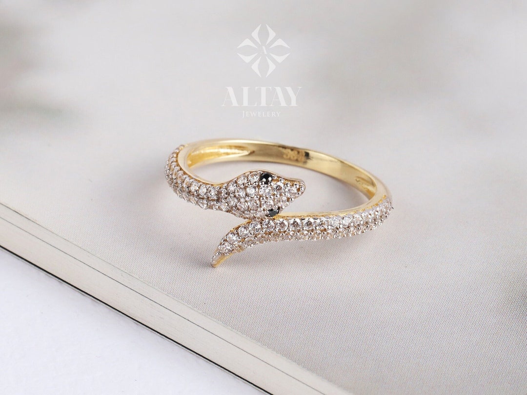 14K Gold Snake Ring, Serpent Band Ring, Dainty Stacking Animal Ring ...