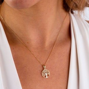 14K Gold Tree of Life Necklace, Family Tree Pendant Necklace, Tree of ...
