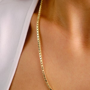 14K Gold Box Chain Necklace, 2.7 Mm Box Chain Choker, Dainty Layered ...