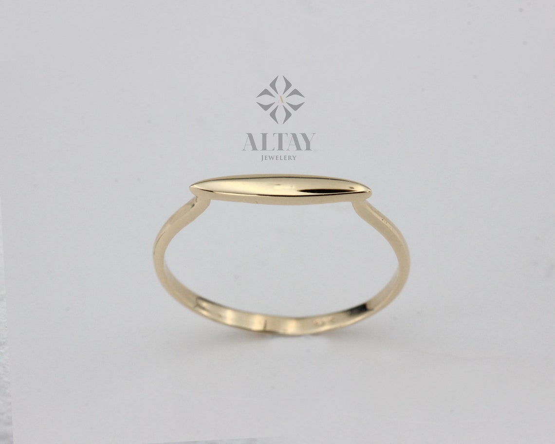 14K Solid Gold Rectangle Bar Ring Plain Stacking Ring Thin - Etsy