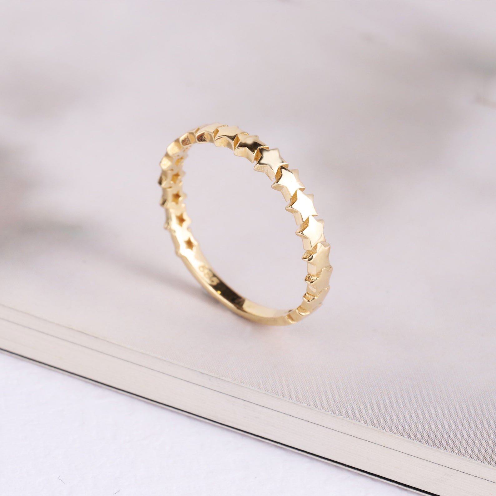 14K Gold Star Ring, Gold Multi Stars Ring, Starburst Minimalist Ring ...