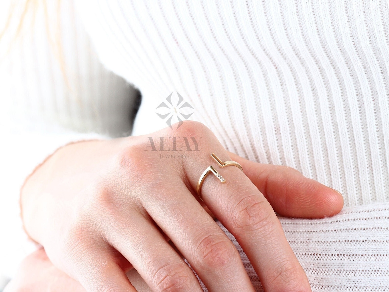 14K Gold T Bar Open Ring, T Paralel Ring, Statement Ring, Asymmetrical ...