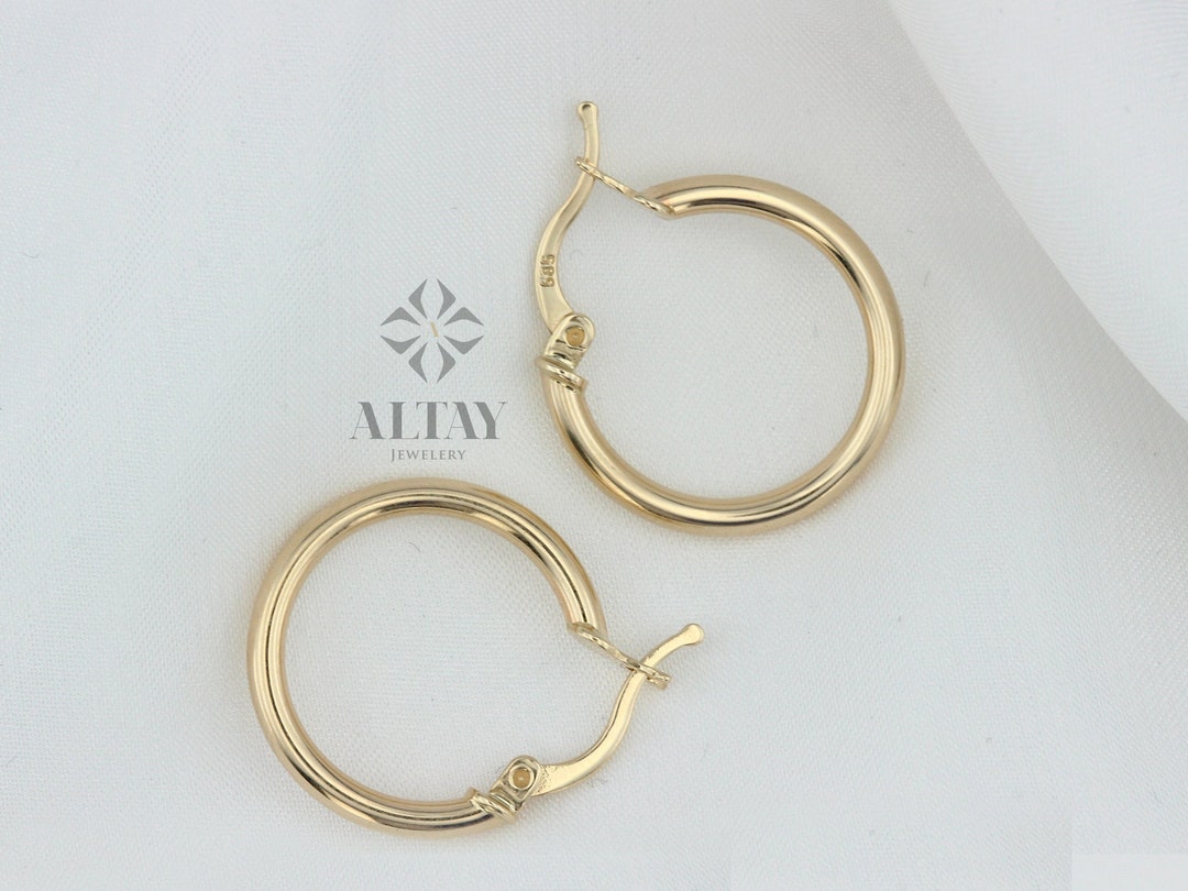 14K Gold Round Hoop Earrings, 12mm Tube Hoop Earrings, Classic Hoops ...
