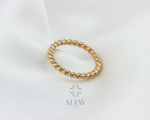 14K Solid Gold Twist Ring Rope Style Twisted Gold Ring | Etsy