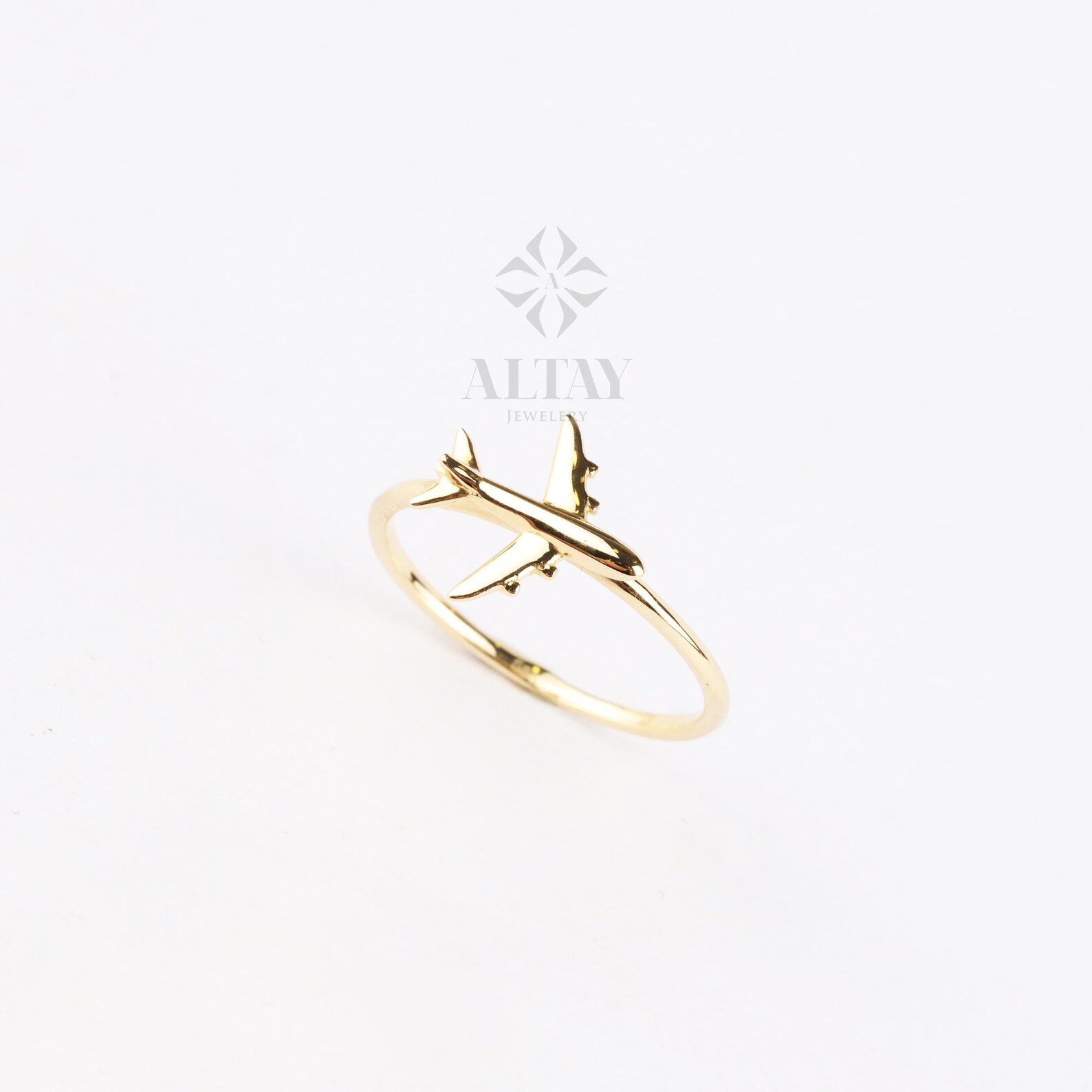 14K Solid Gold Airplane Ring, Aviation Gifts, Plane Gold Ring, Female ...