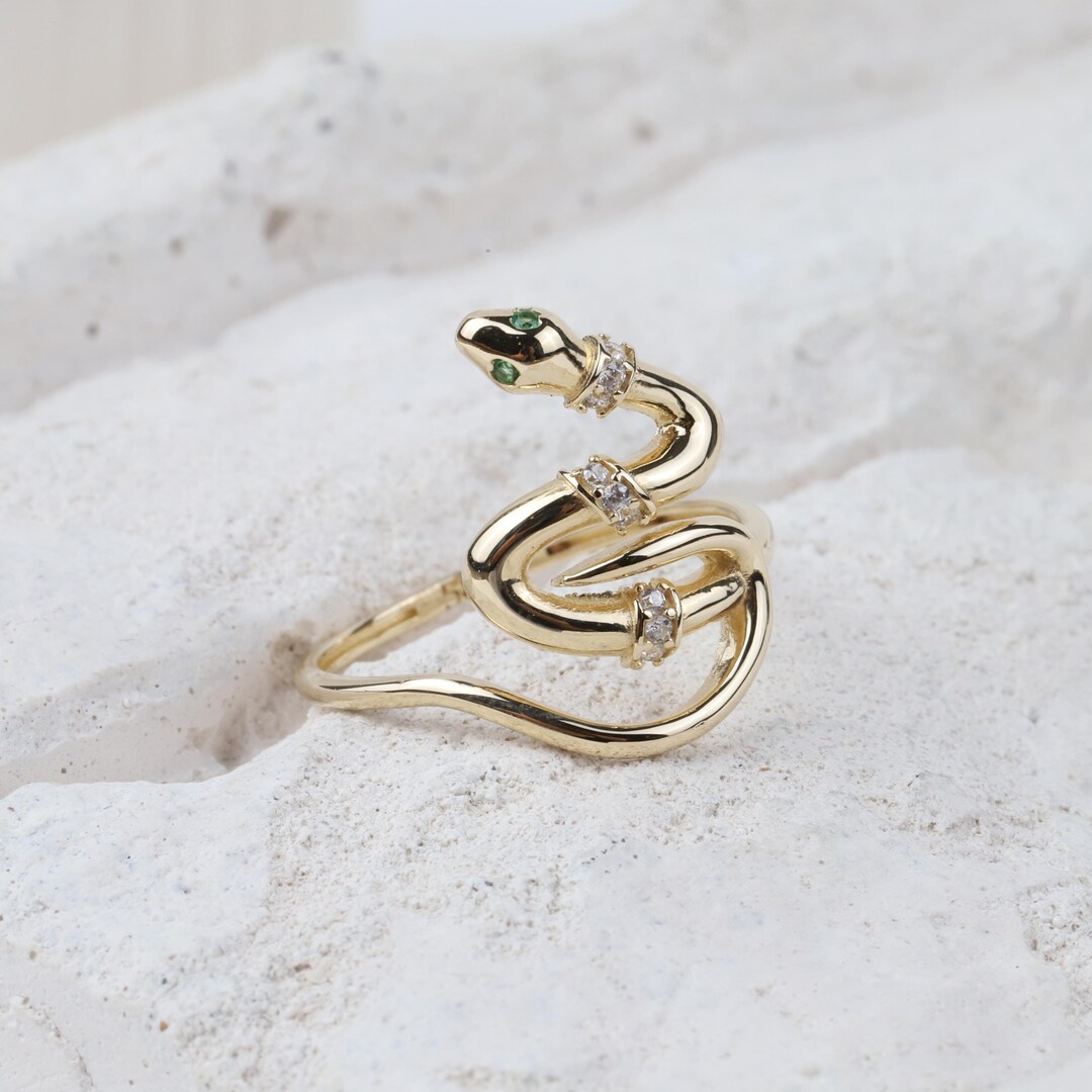 14K Gold Snake Ring, Snake Band, Open Serpent Jewelry, Dainty Stacking ...