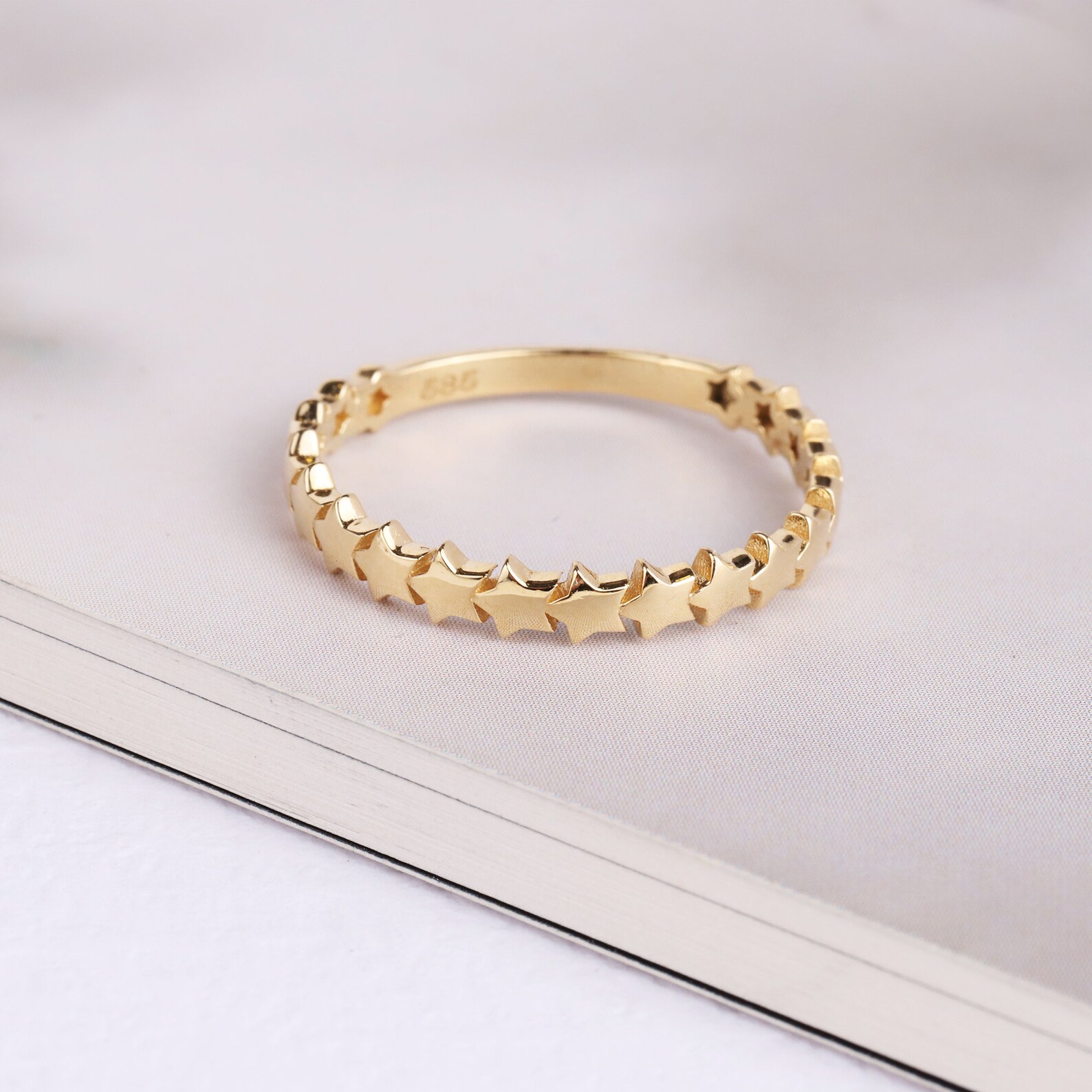 14K Gold Star Ring, Gold Multi Stars Ring, Starburst Minimalist Ring ...