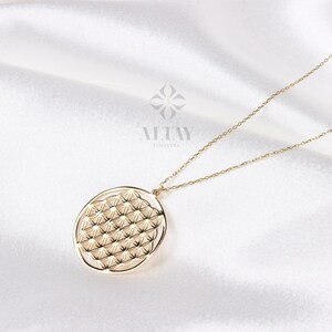 14K Gold Flower of Life Necklace, Layered Pendant Coin, Minimalist Disc ...
