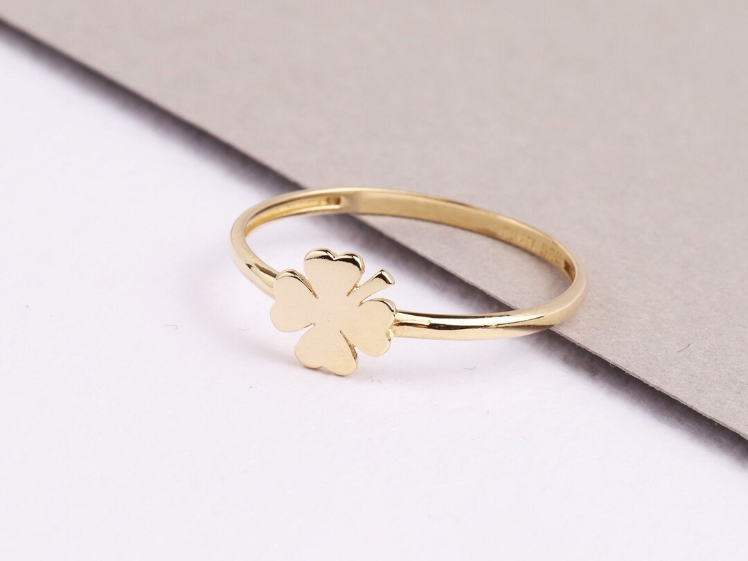14K Gold Four Leaf Clover Ring, Dainty Good Luck Ring, Clover Lucky ...