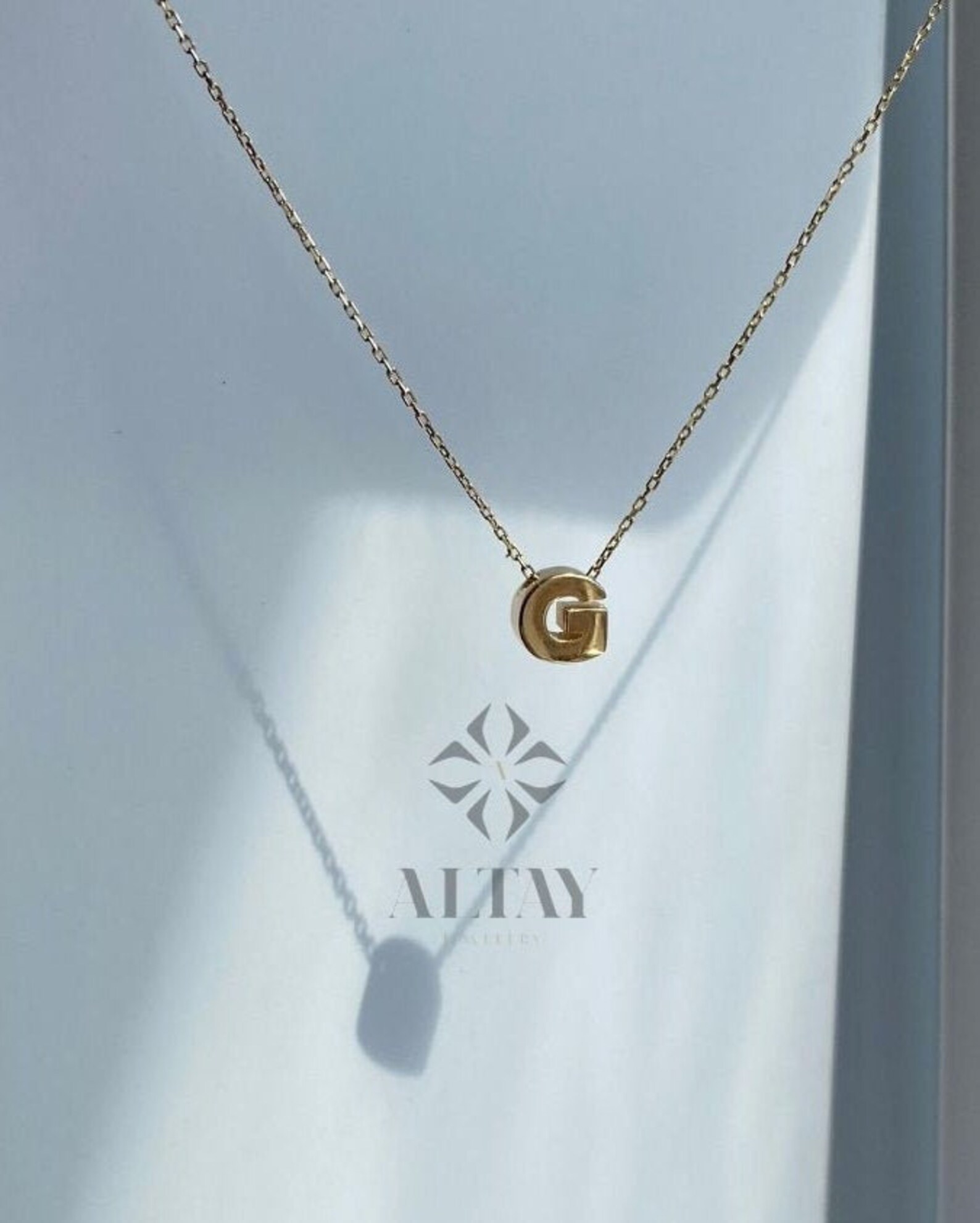 14K Solid Gold Initial Necklace, Letter Pendant Choker, Minimal Letter ...