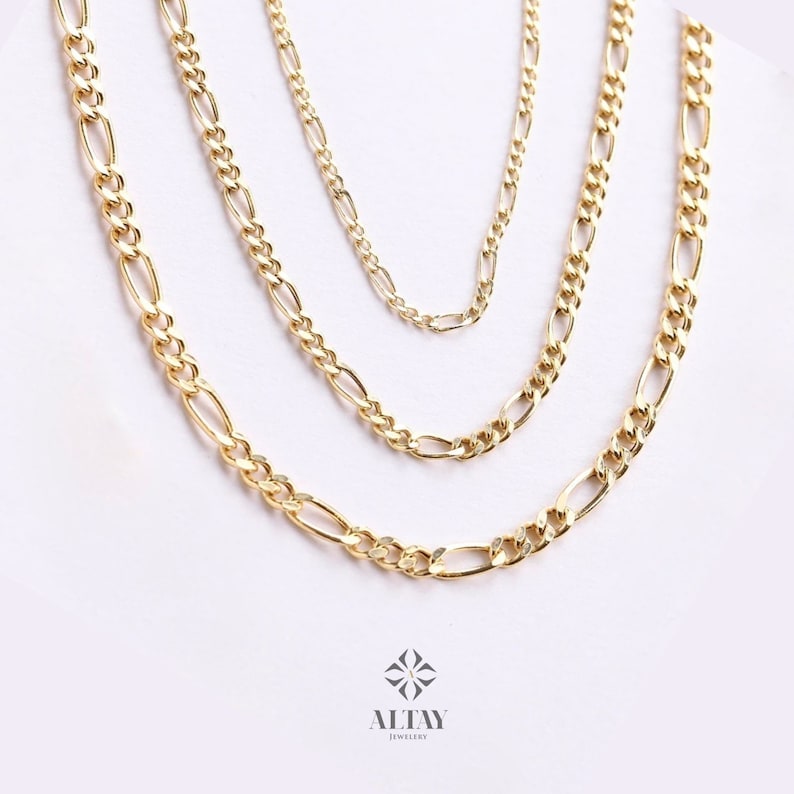 14K Gold Figaro Chain Necklace, 2mm 3mm 4mm Figaro Choker, Layering ...